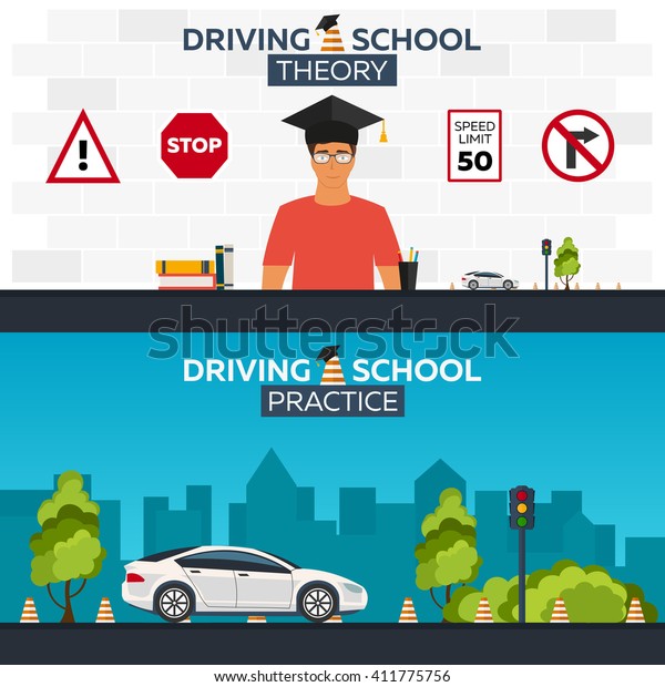 Driving School Illustration Auto Auto Education Stock Vector (Royalty ...
