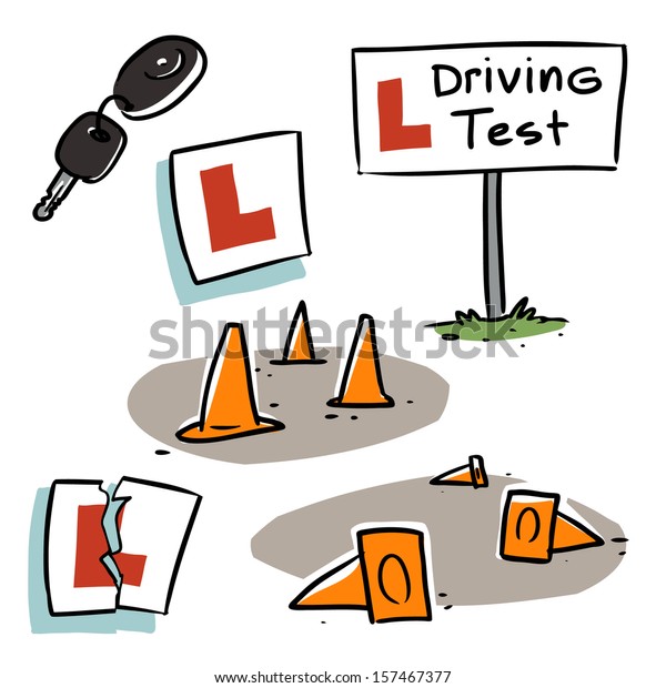 Vektor Stok Driving Test Illustration Set Cartoon Illustration (Tanpa ...