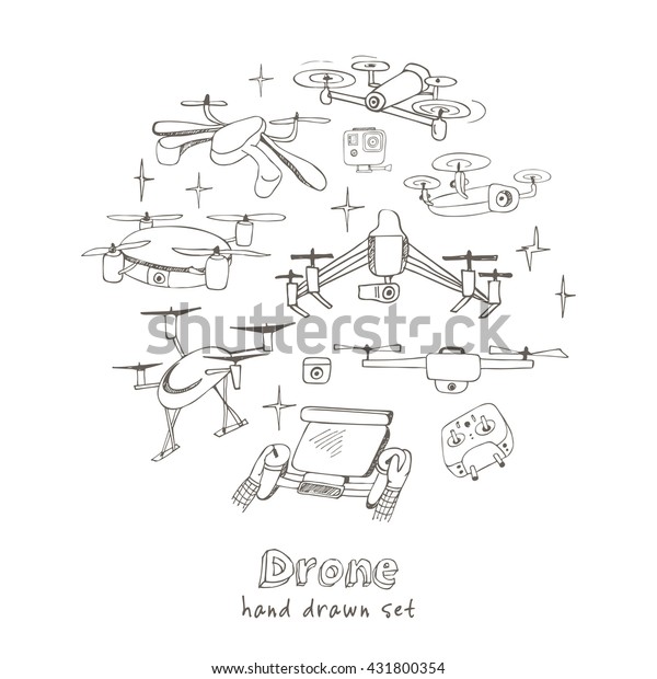 Drones Vector Set Hand Drawn Element Stock Vector (Royalty Free ...