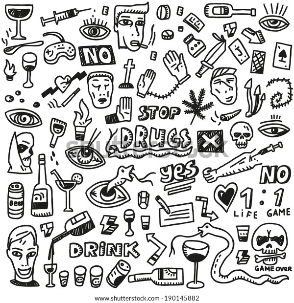Drugs Doodle Set Pencil Drawigs Background Stock Vector (Royalty Free ...
