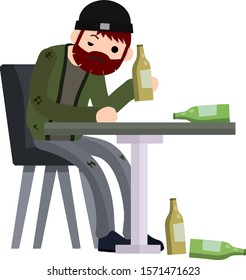 Drunk Man Sitting Table Bar Bottle Stock Vector (Royalty Free ...
