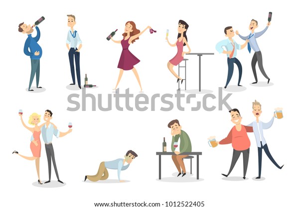 Drunk People Set Dancing Fighting Sleeping Stock Vector (Royalty Free ...