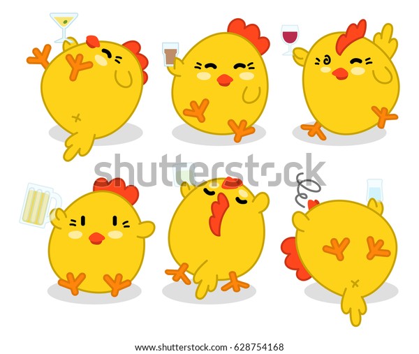 Drunken Chicken Holding Drinking Glasses Alcoholic Stock Vector ...