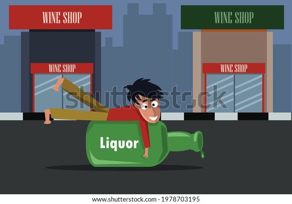 Drunken Man Lying On Liquor Bottle Stock Vector (Royalty Free ...