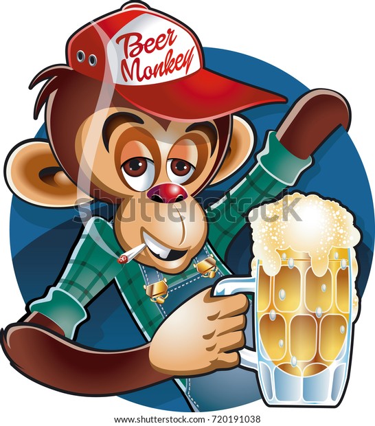 Drunken Monkey Baseball Cap Holding Beer Stock Vector (Royalty Free ...