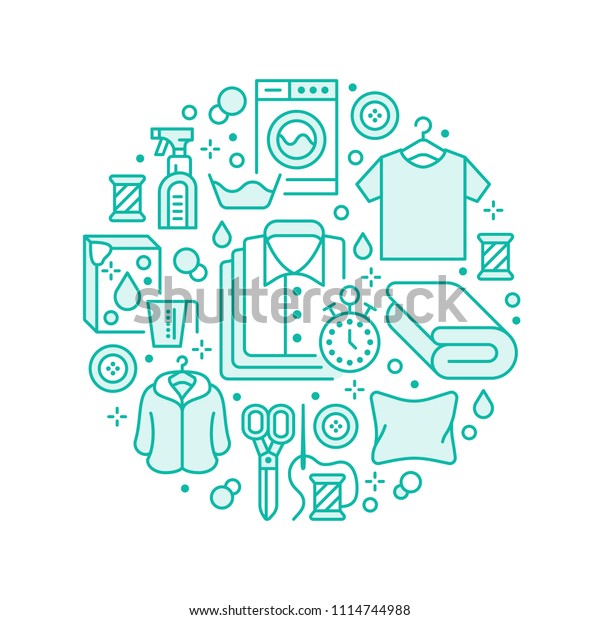 Dry cleaning, banner illustration with flat line icons. Laundry service ...