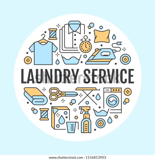 Dry Cleaning Banner Illustration Flat Line Stock Vector (Royalty Free ...