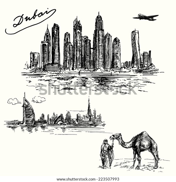 Dubai Hand Drawn Set Stock Vector (Royalty Free) 223507993 | Shutterstock