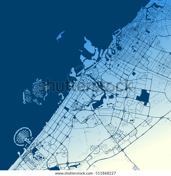 Dubai Twotone Map Artprint Vector Outline Stock Vector (Royalty Free ...