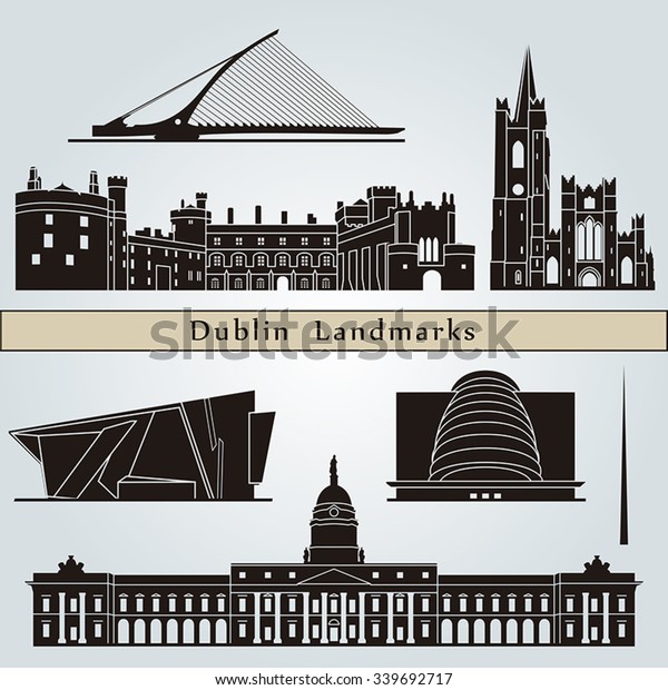 Dublin Landmarks Monuments Isolated On Blue Stock Vector (Royalty Free ...