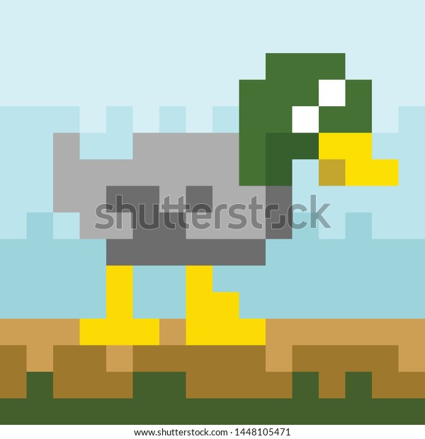 Duck On Ground Pixelated 16x16 Vector Stock Vector (Royalty Free ...