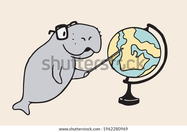 Dugong Character Vector Hand Drawn Manatee Stock Vector (Royalty Free ...