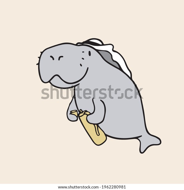 Dugong Character Vector Hand Drawn Manatee Stock Vector (Royalty Free ...