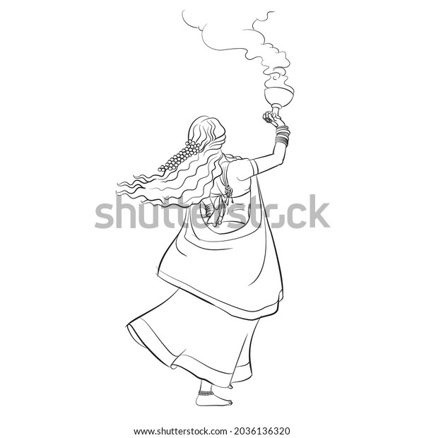Durga Puja Celebration Line Drawing Illustration Stock Vector (Royalty ...