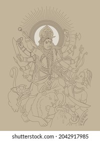 Durga Puja Line Drawing Illustration Goddess Stock Vector (Royalty Free ...