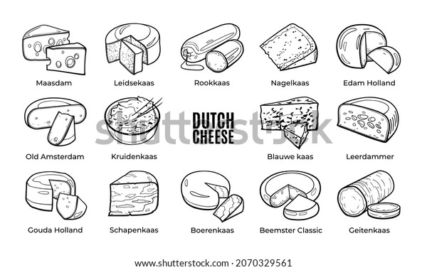 Dutch Cheese Doodle Icon Set Names Stock Vector (Royalty Free ...