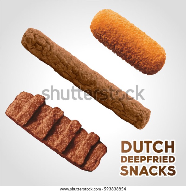 Hollandse gefrituurde snack genaamd Frikandel/Kroket en: stockvector ...