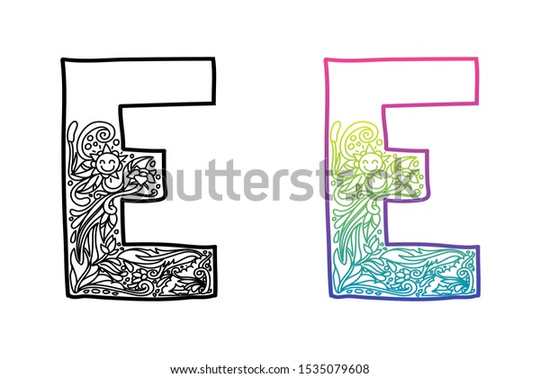 E Alphabet Letters Hand Drawing Ornaments Stock Vector (Royalty Free ...