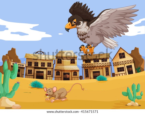 Eagle Catching Rat Desert Illustration Stock Vector (Royalty Free ...