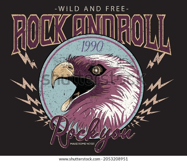 Eagle Face Rock Roll Logo Design Stock Vector (Royalty Free) 2053208951