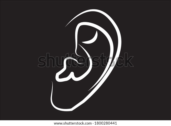 Ear White Tracing On Black Background Stock Vector (Royalty Free ...