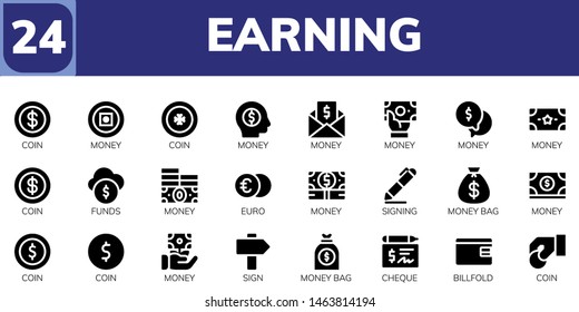 Earning Icon Set 24 Filled Earning Stock Vector (Royalty Free ...