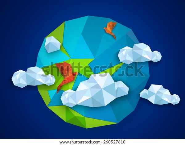 Earth Day Concept Origami Globe Flying Stock Vector (Royalty Free ...