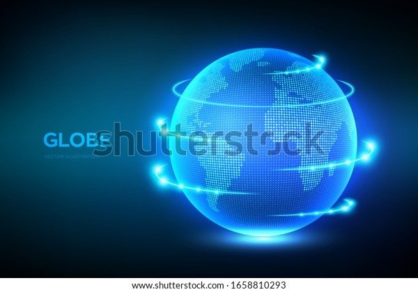 Earth globe illustration. World map point and line composition concept ...