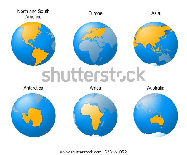 Earth Globes Set Showing All Continents 库存矢量图（免版税）523161052