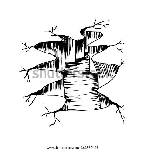 earth ground crack. Hand drawing illustration.