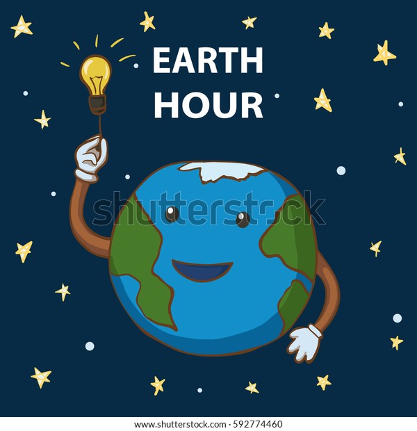 Earth Hour Cartoon Earth Globe Turns Stock Vector (Royalty Free ...