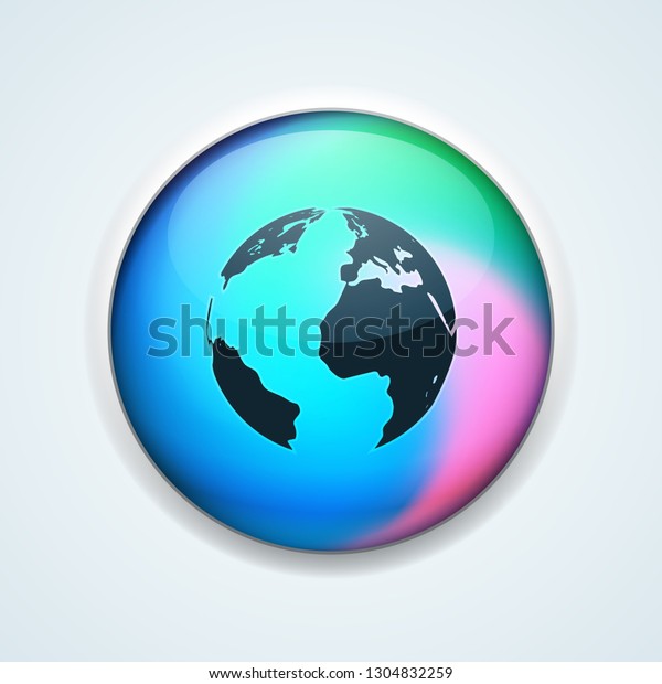 Earth Planet Button Holographic Style Illustration Stock Vector ...