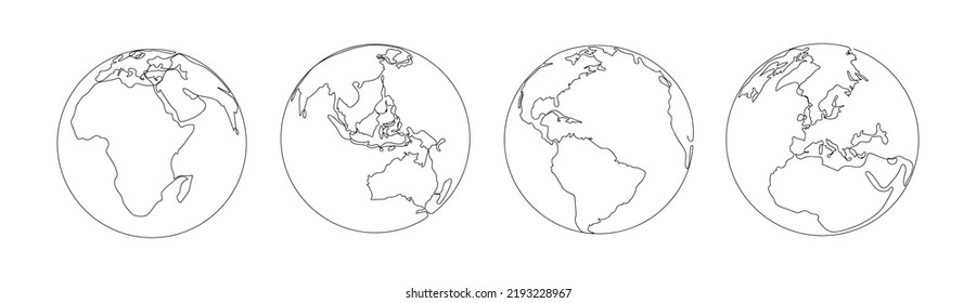 Earth Set One Line Globes World Stock Vector (Royalty Free) 2193228967 ...