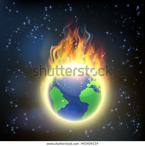 Earth World Globe On Fire Concept Stock Vector (Royalty Free) 443404159