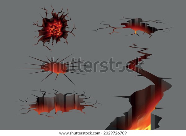 Earthquake Ground Cracks Realistic Set Isolated Stock Vector (Royalty ...