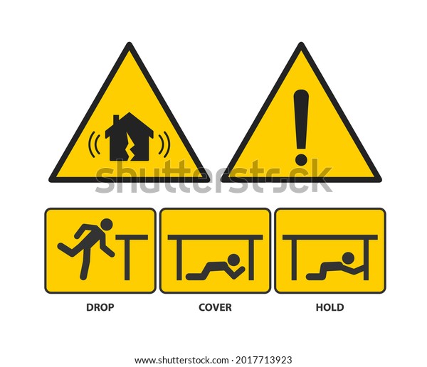 Earthquake Warning Sign Icon Set Isolated Stock Vector (Royalty Free ...