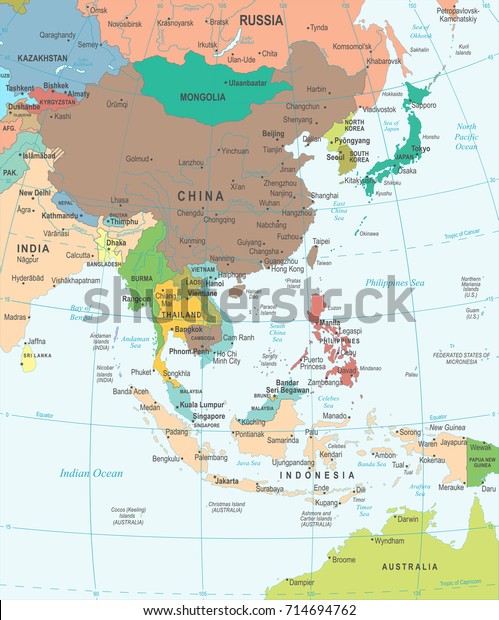 East Asia Map Detailed Vector Illustration Stock Vector (Royalty Free ...