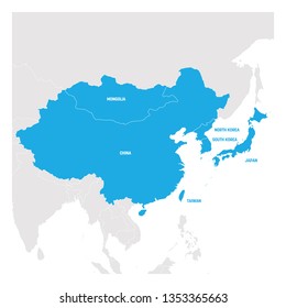 East Asia Region Map Countries Eastern 스톡 벡터(로열티 프리) 1353365663 ...