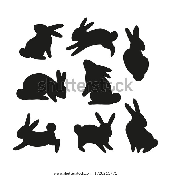 Easter Bunny Black Silhouette Collection Rabbit Stock Vector (Royalty ...