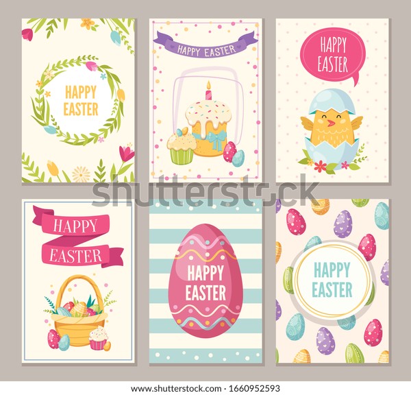 Easter Cartoon Banners Set Happy Easter Stock Vector (Royalty Free ...