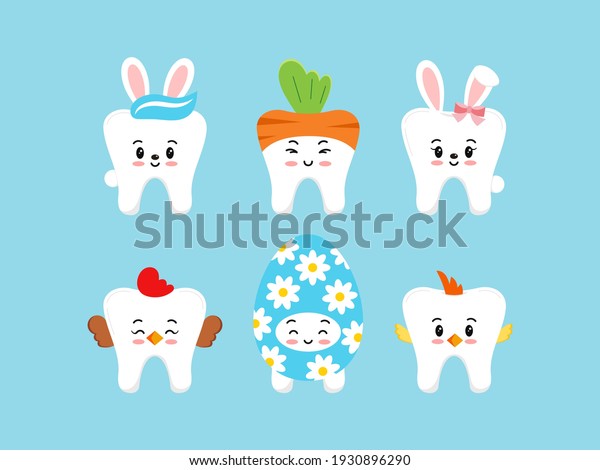 Easter Cute Teeth Dental Icon Set Stock Vector (Royalty Free ...