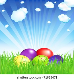 Easter Eggs Grass Vector Illustration Stock Vector (Royalty Free ...