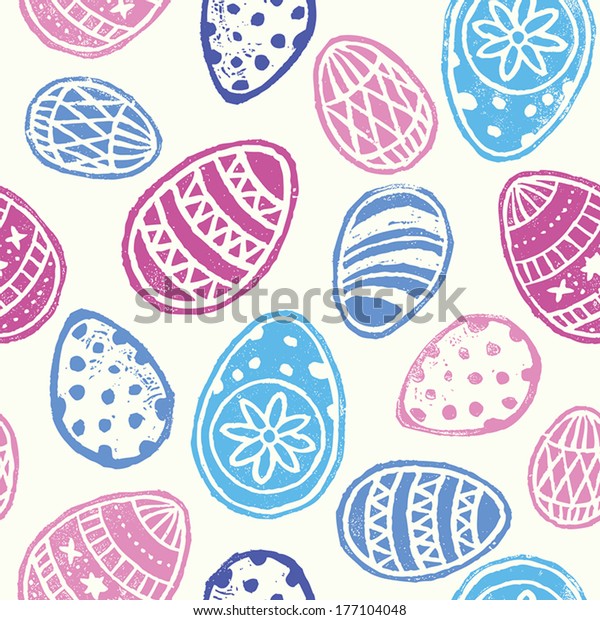 Easter Eggs Vivid Linocut Print Seamless Stock Vector (Royalty Free ...