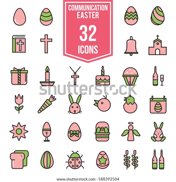 Easter Flat Icons Set Illustration Design Stock Vector (Royalty Free ...