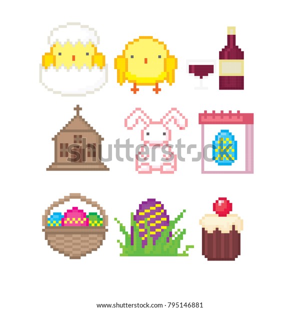 Easter Icon Set Pixel Art Old Stock Vector (Royalty Free) 795146881 ...