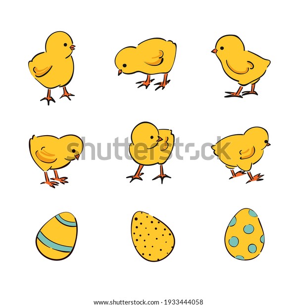 Easter Set Cute Cartoon Chickens Vector Stock Vector (Royalty Free ...