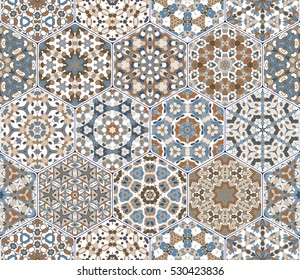Bright Seamless Pattern Hexagonal Tiles Vintage Stock Vector (Royalty Free) 555058924