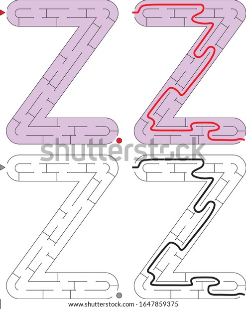 Easy Alphabet Maze Kids Solution Worksheet Stock Vector (Royalty Free ...