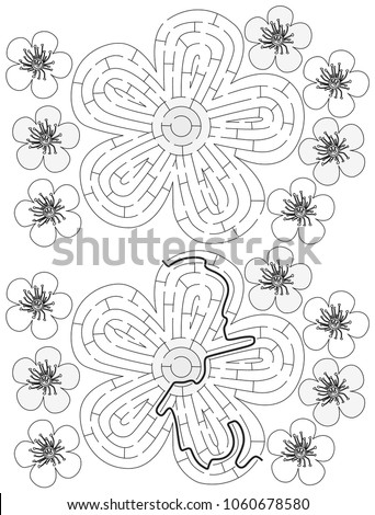 Easy Cherry Flowers Maze Kids Solution Stock Vector (Royalty Free ...