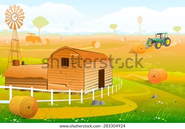 Easy Edit Vector Illustration Countryside Landscape Stock Vector ...